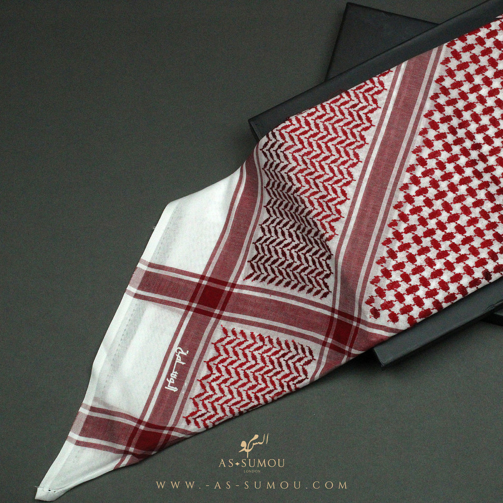 PREMIUM RARE RETRO-STYLE RED & WHITE SAUDI SHEMAGH SCARF – As-sumou London